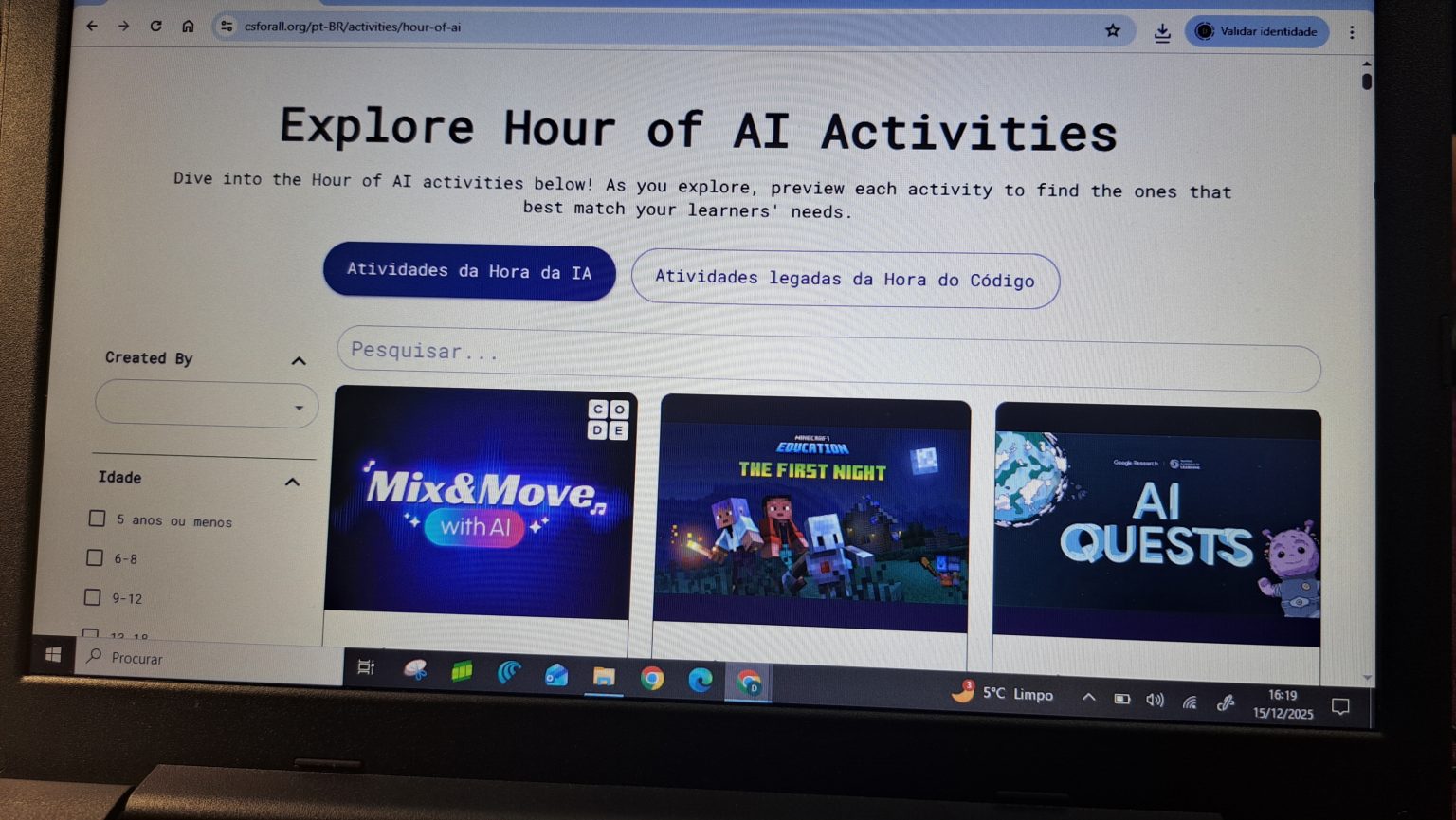 Hour of Code (Hora do Código) – Hour of AI (Hora da IA) – Agrupamento ...